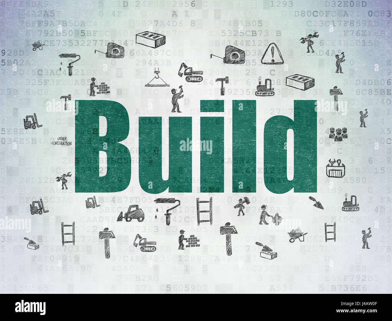 Construction concept: Build on Digital Data Paper background Stock ...