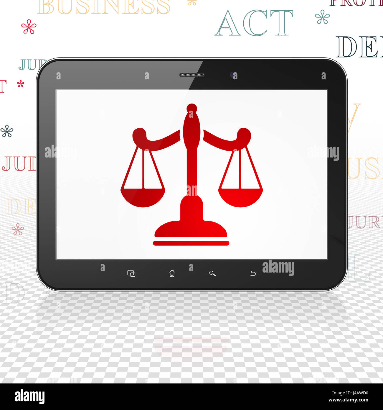 Law concept: Tablet Computer with Scales on display Stock Photo - Alamy