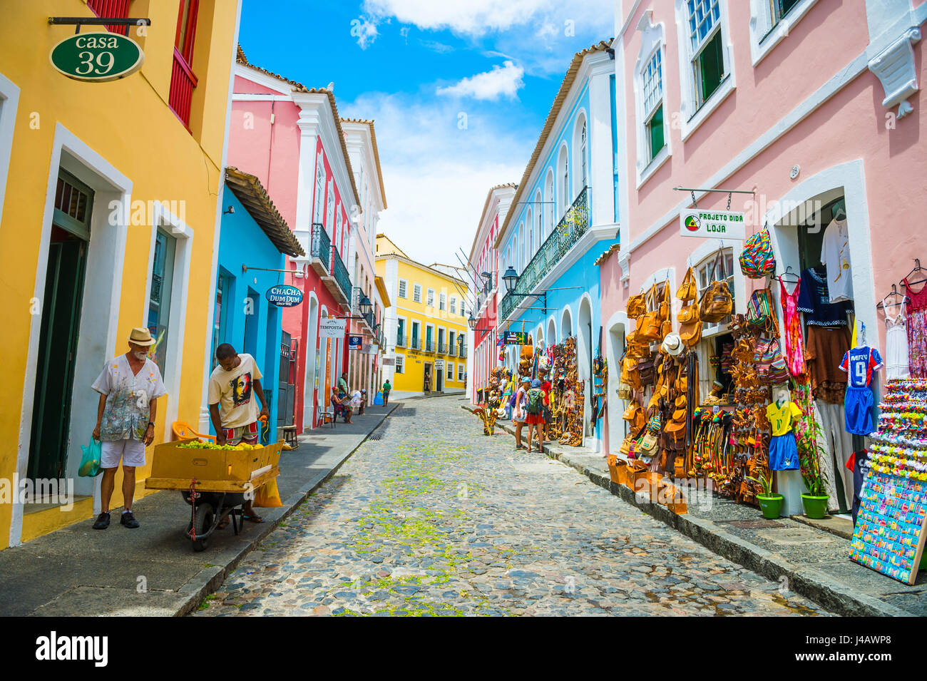 SALVADOR, BRAZIL - MARCH 9, 2017: Souvenir shops selling bags and local ...