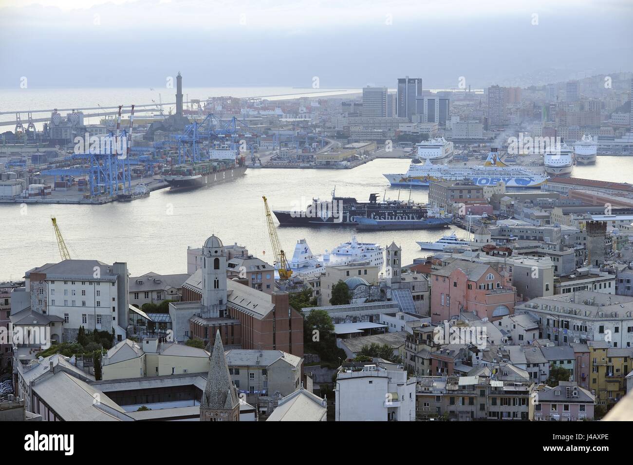 Aerial view of Genova, Italy, with the old town and port Stock Photo ...
