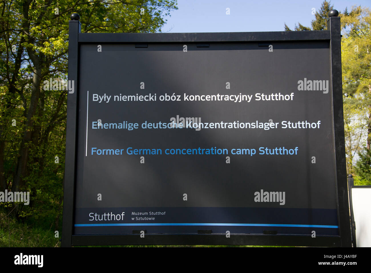 Memorial on the entrance to Nazi German concentration camp KL Stutthof ...