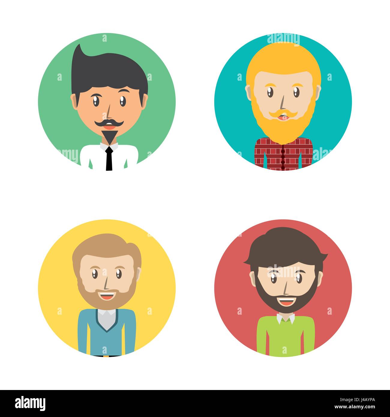 set avatars men of different diversity inside colors circles over white ...