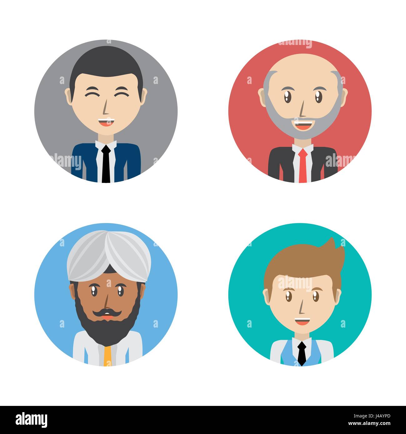 set avatars men of different diversity inside colors circles over white ...