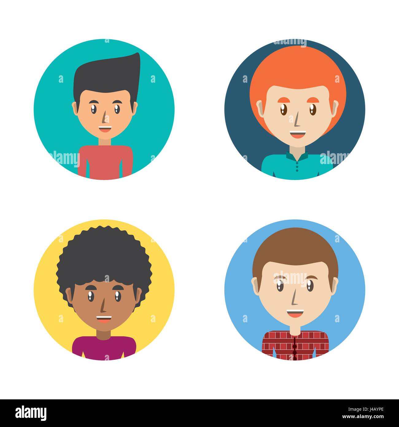set avatars men of different diversity inside colors circles over white ...