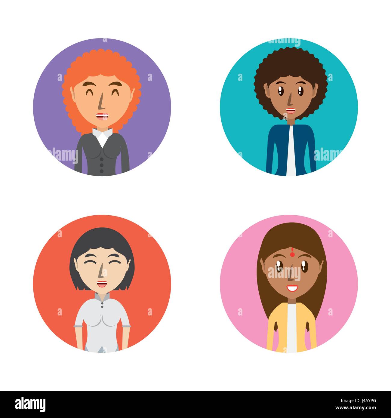 set avatars women of different diversity inside colors circles over ...