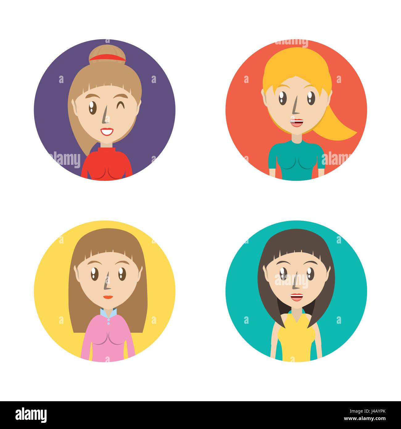 set avatars women of different diversity inside colors circles over ...