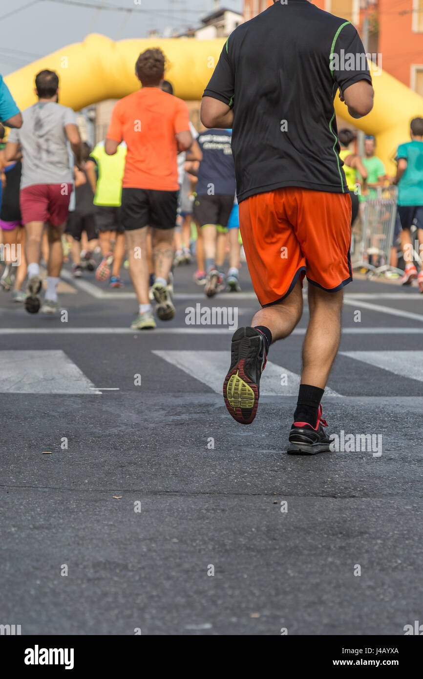 International Marathon Running Race, Rear View of Running Man Stock ...
