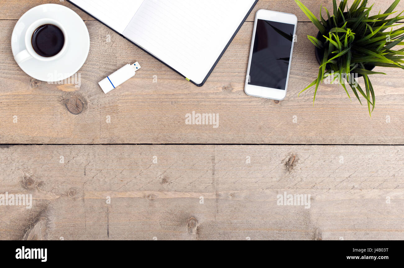 top view office desk header Stock Photo - Alamy