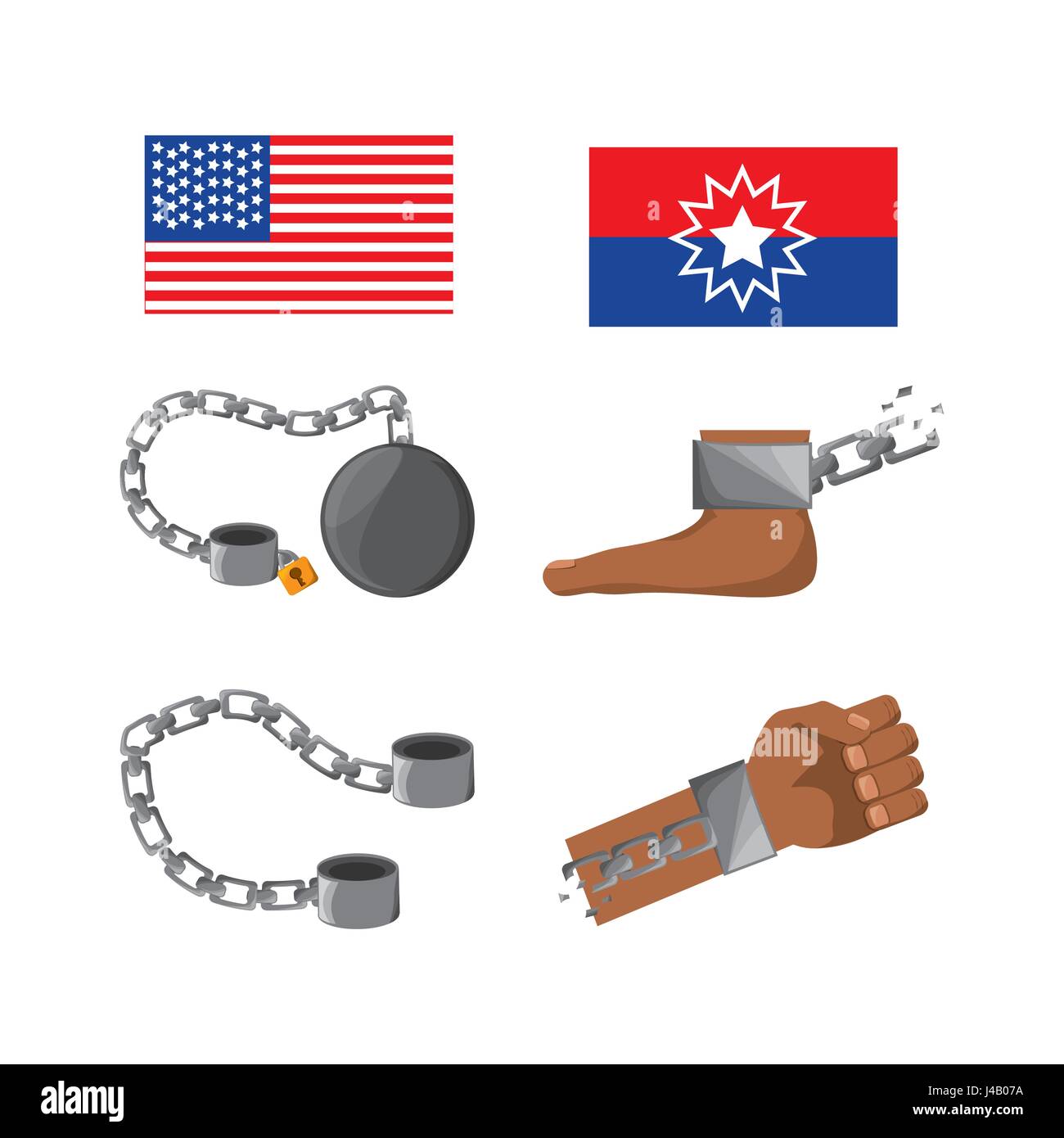 set of, flags, chains, foot and hand to celebrate freedom Stock Vector ...