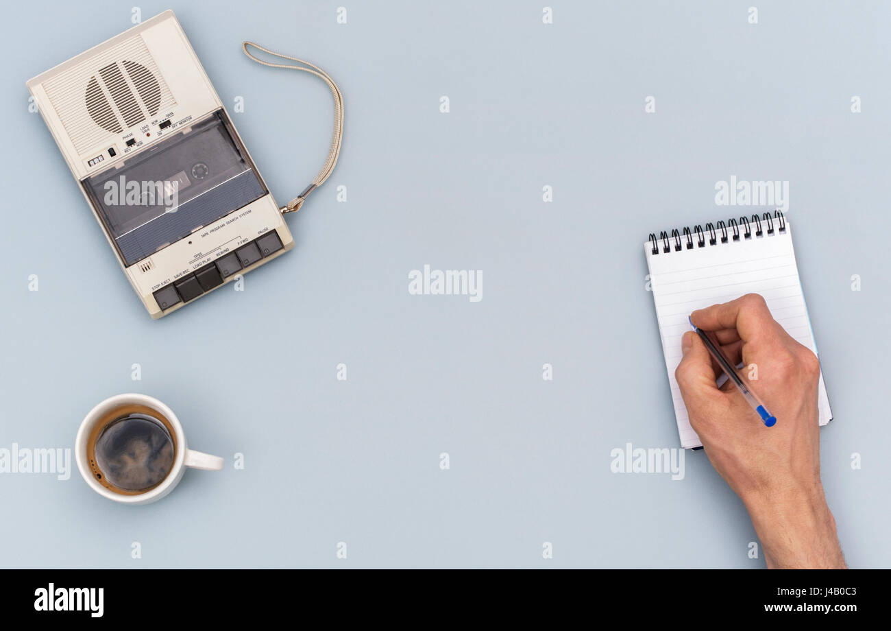 reporter or interrogation table with tape recorder Stock Photo - Alamy