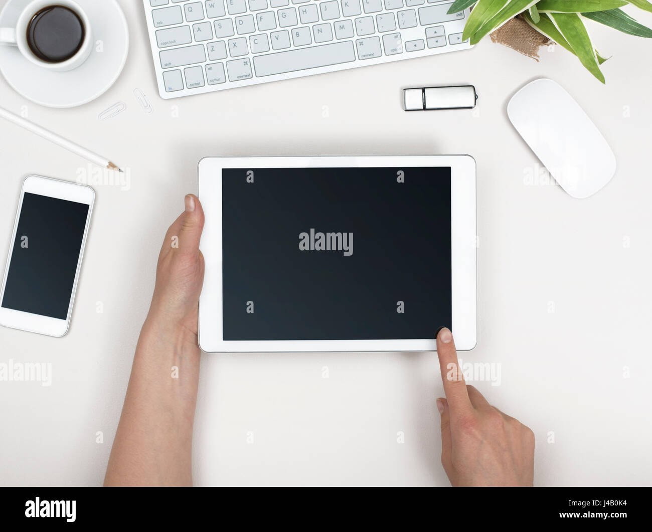 responsive tablet and smartphone office desk template Stock Photo - Alamy