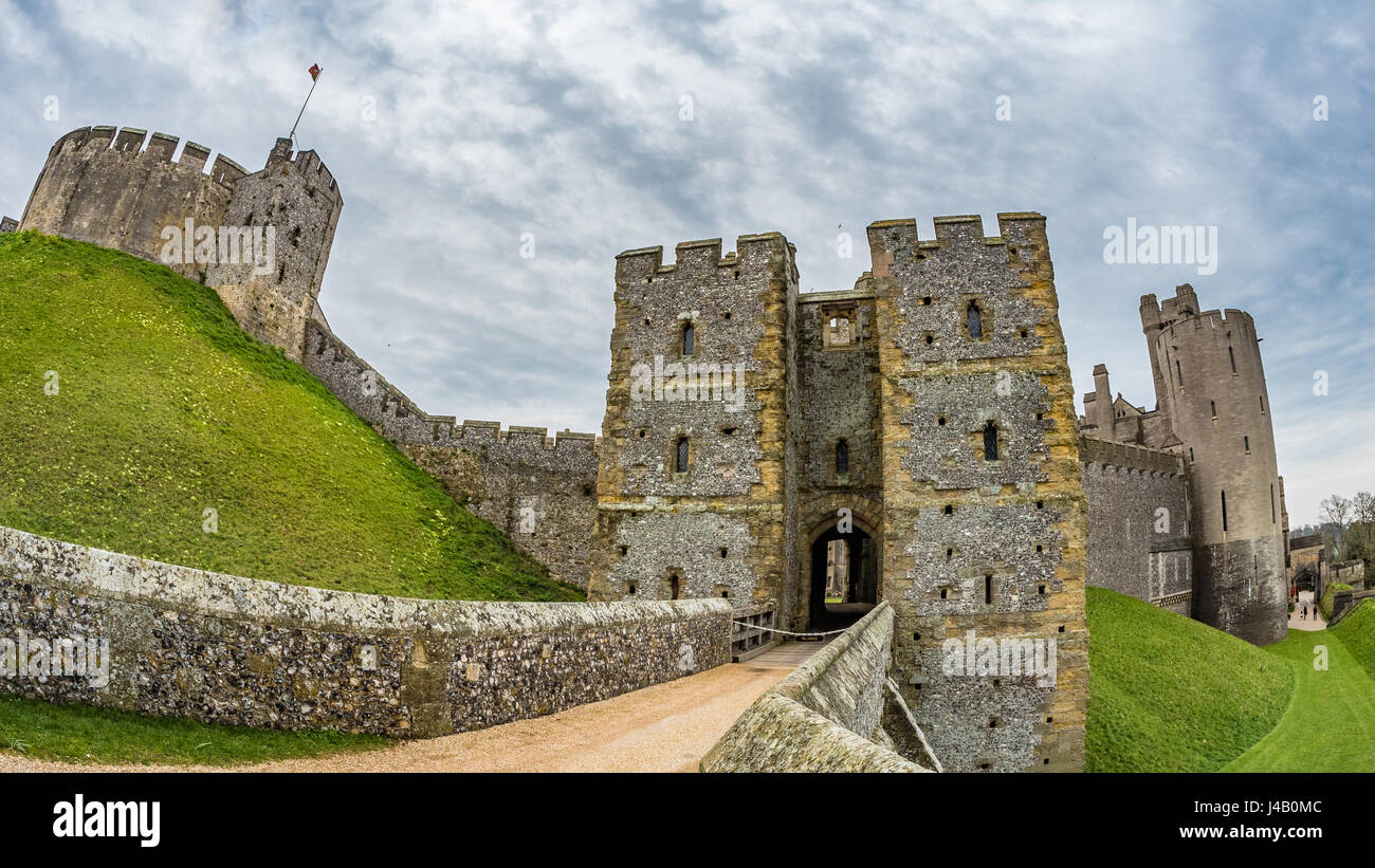Fish eye view of a medieval castle in England Stock Photo - Alamy