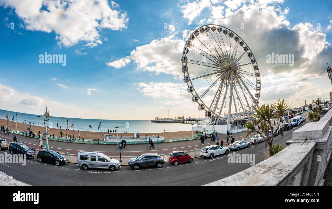 Fish eye view of the Victorian Brighton Pier and the Brighton wheel ...