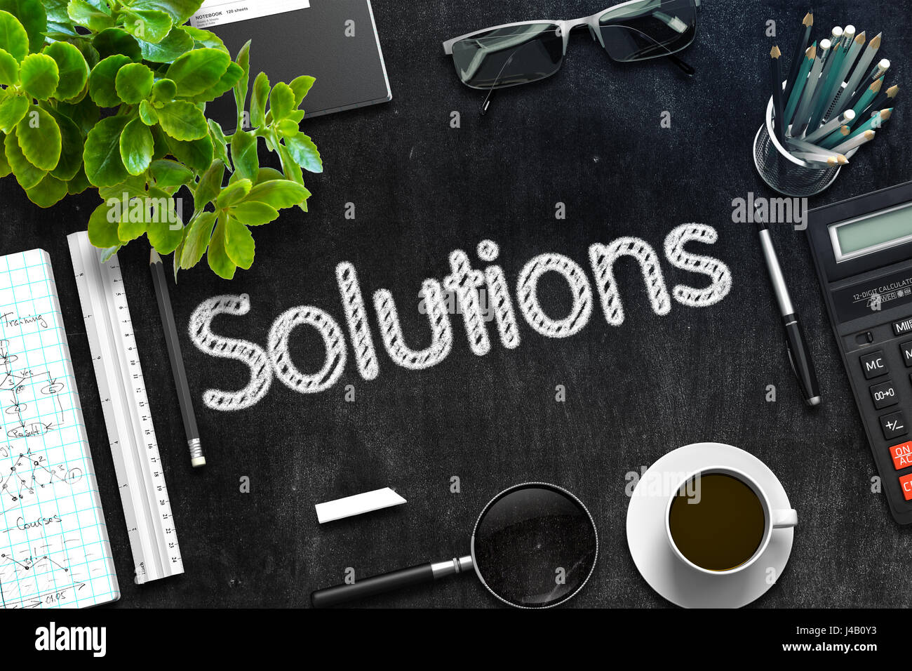 Solutions - Text on Black Chalkboard. 3D Rendering Stock Photo - Alamy