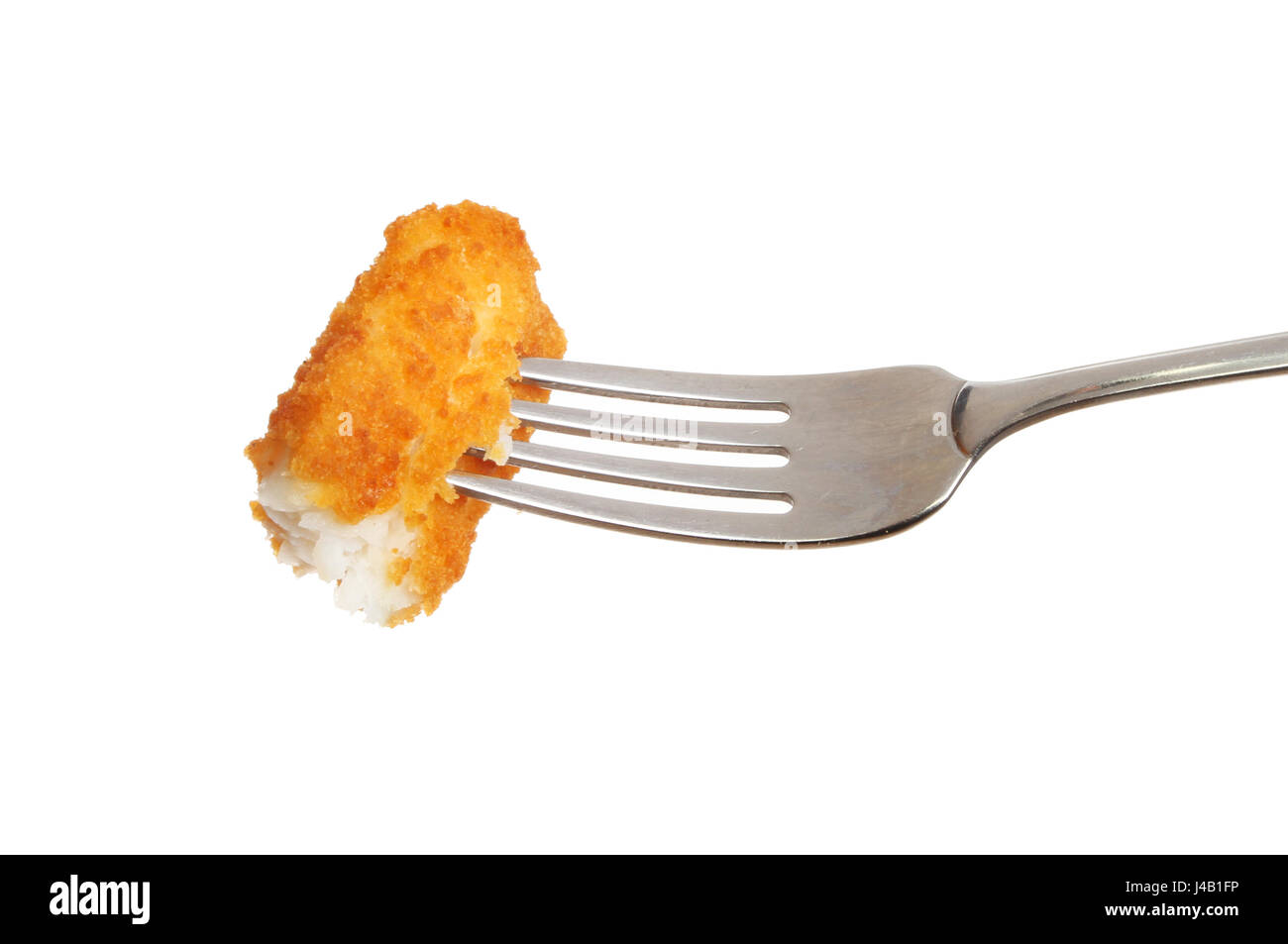 Fish finger on a fork isolated against white Stock Photo - Alamy