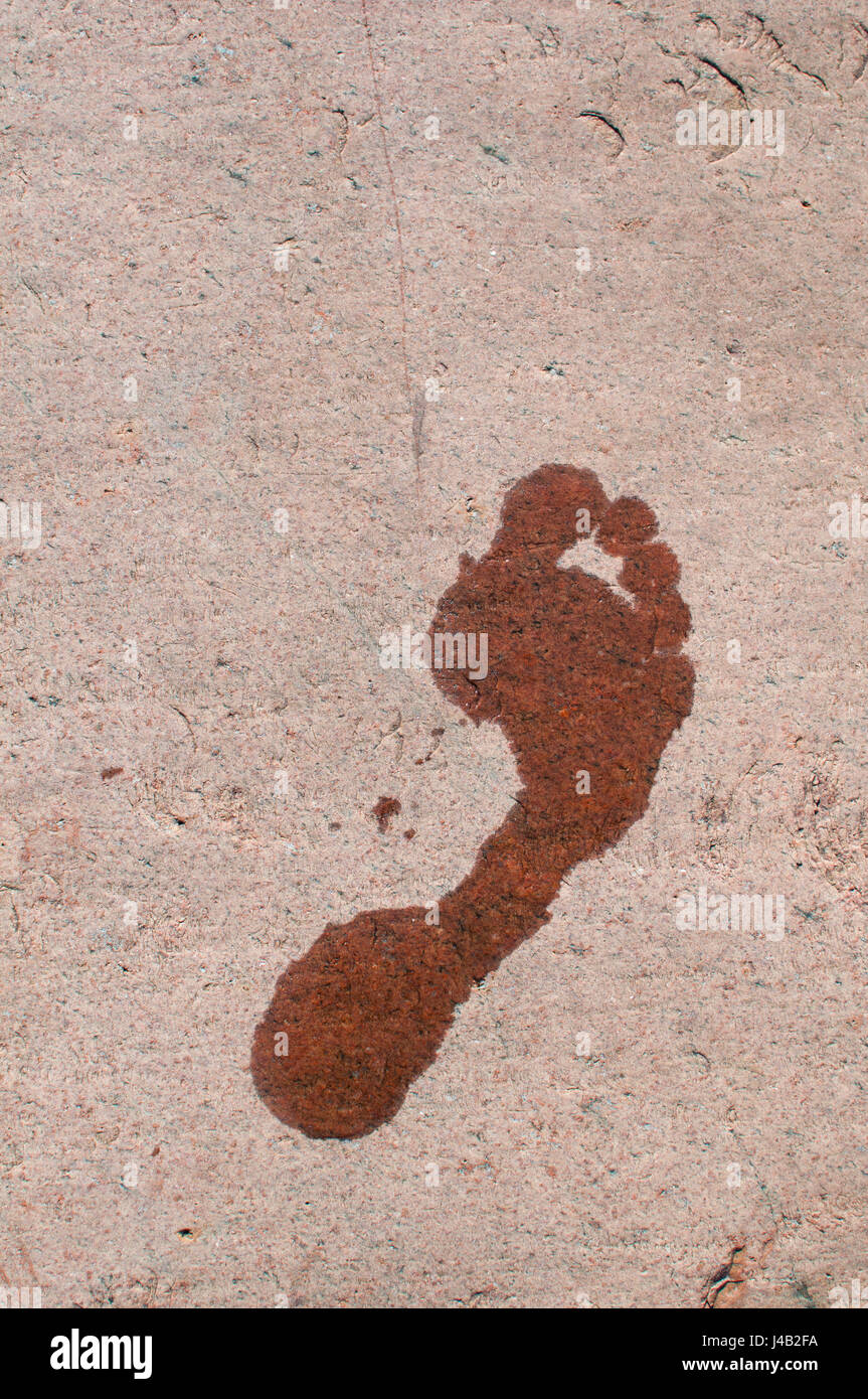 wet footprint on a granite rock Stock Photo - Alamy