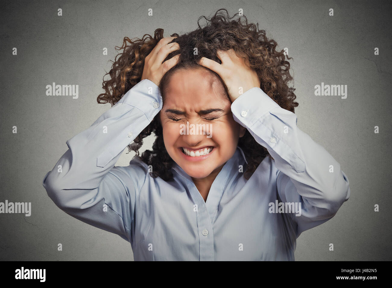 Frustrated stressed young woman. Headshot unhappy overwhelmed girl ...