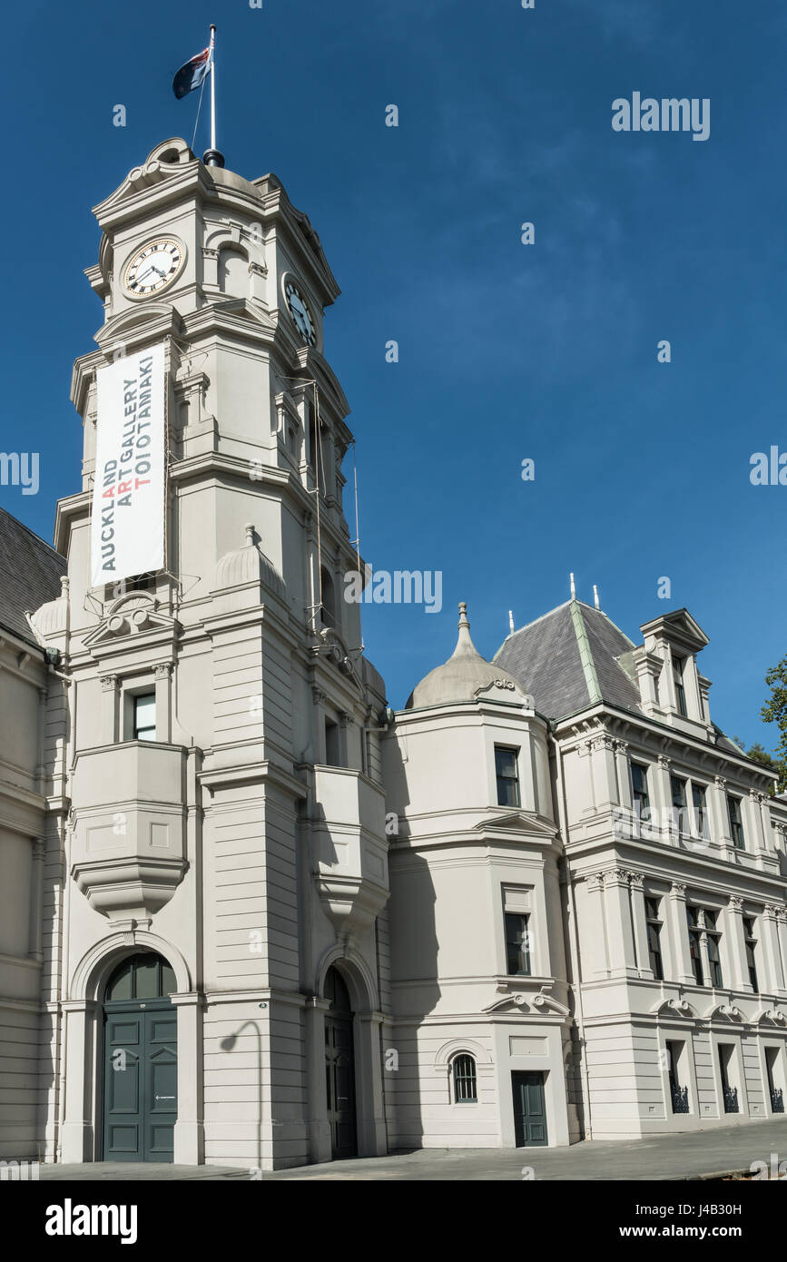Auckland, New Zealand - March 5, 2017: Closeup of the gray stone clock ...