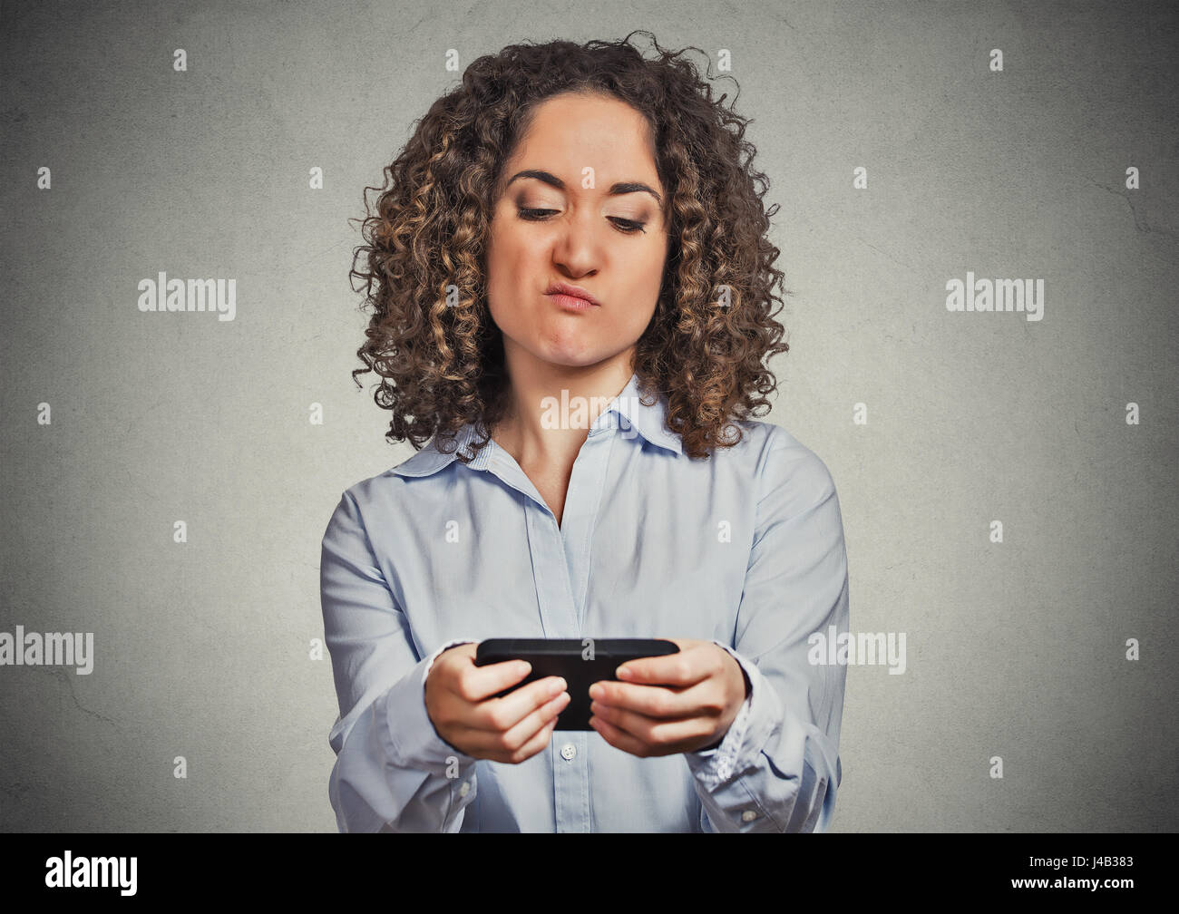 Portrait Young Angry Woman Unhappy Annoyed By Something Someone On