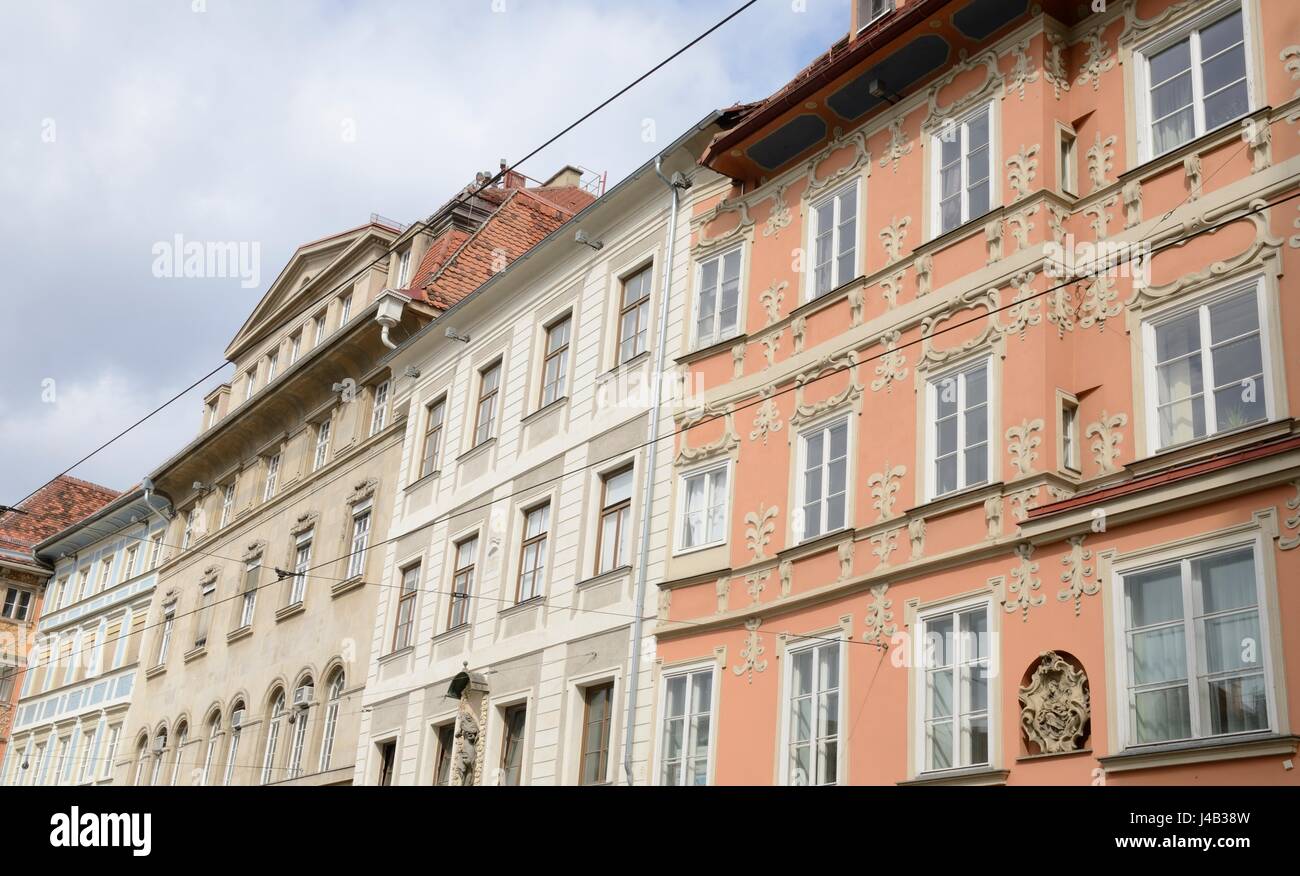 Facades of buildings at the main street of Graz, the capital of federal ...