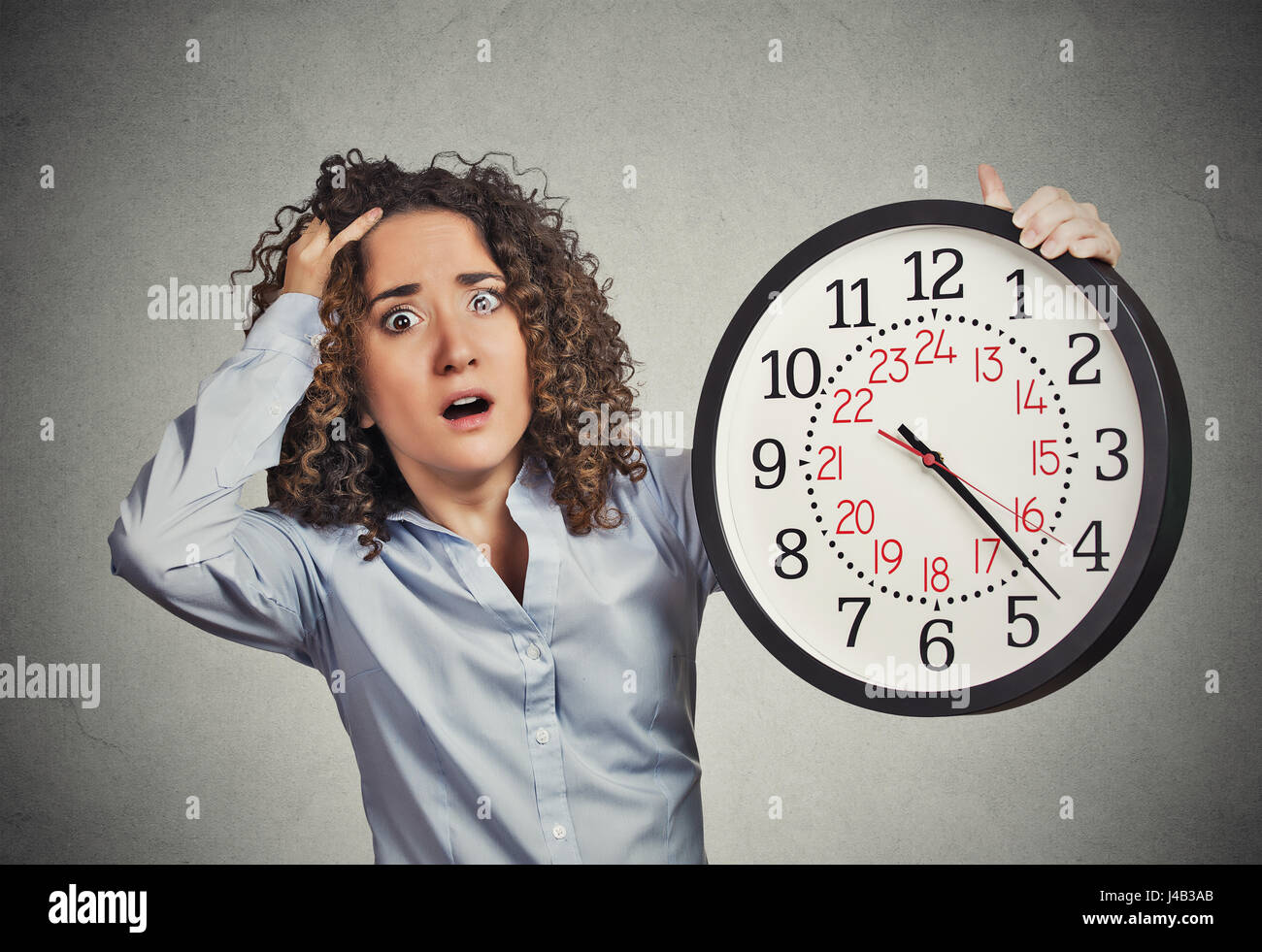 Time pressure. Closeup portrait woman stressed corporate employee ...