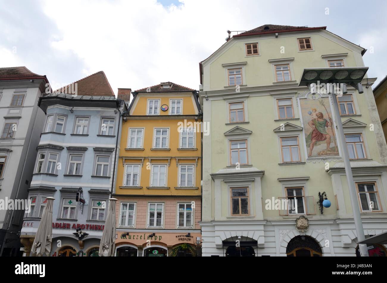 Colorful buildings at the Main Square of Graz, the capital of federal ...