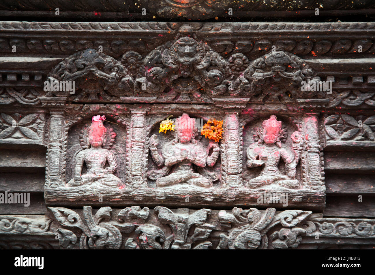 Intricate wooden carving on a Newari building in Patan or Lalitpur ...