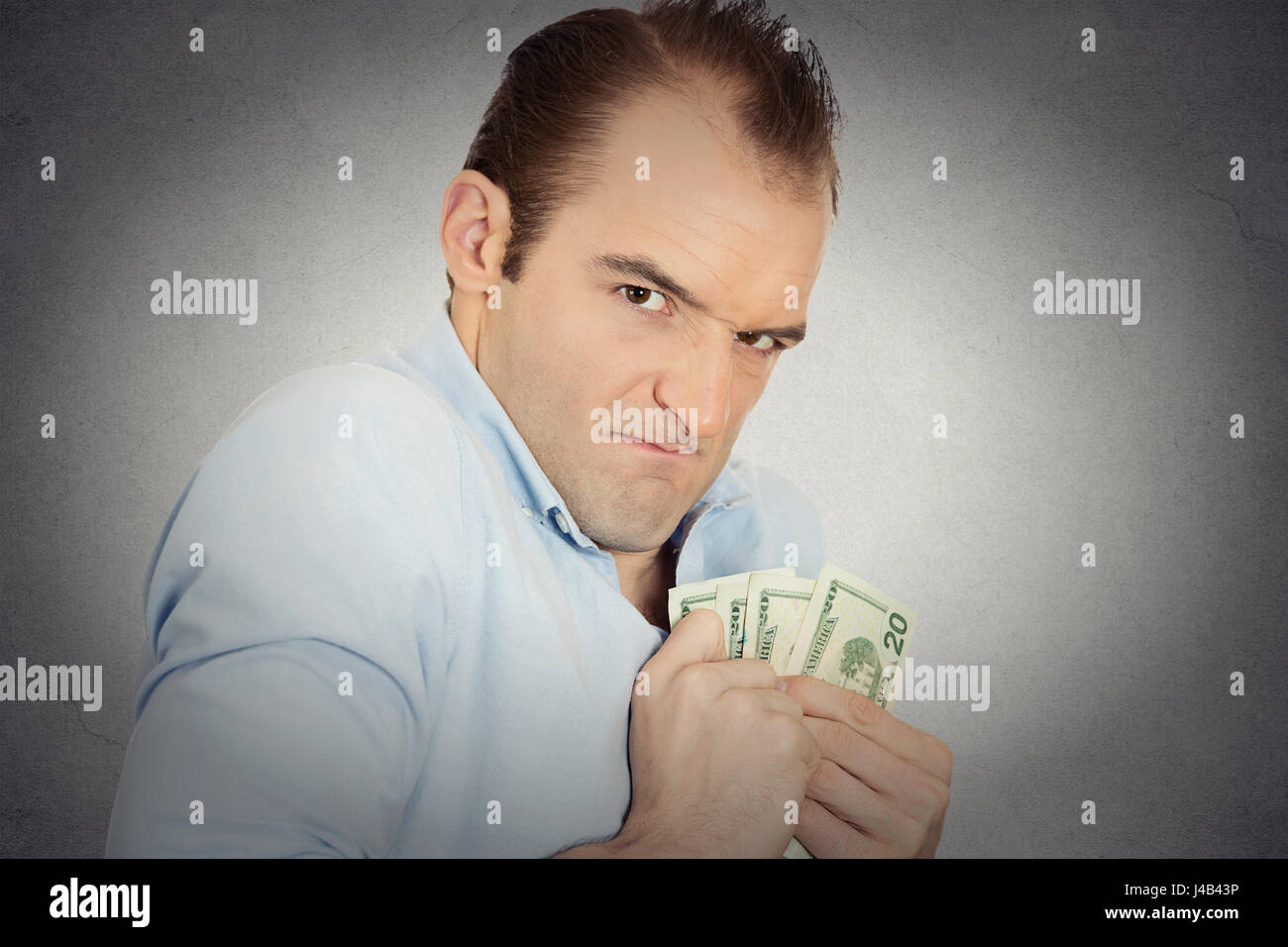 Closeup portrait greedy banker executive CEO boss, corporate employee ...