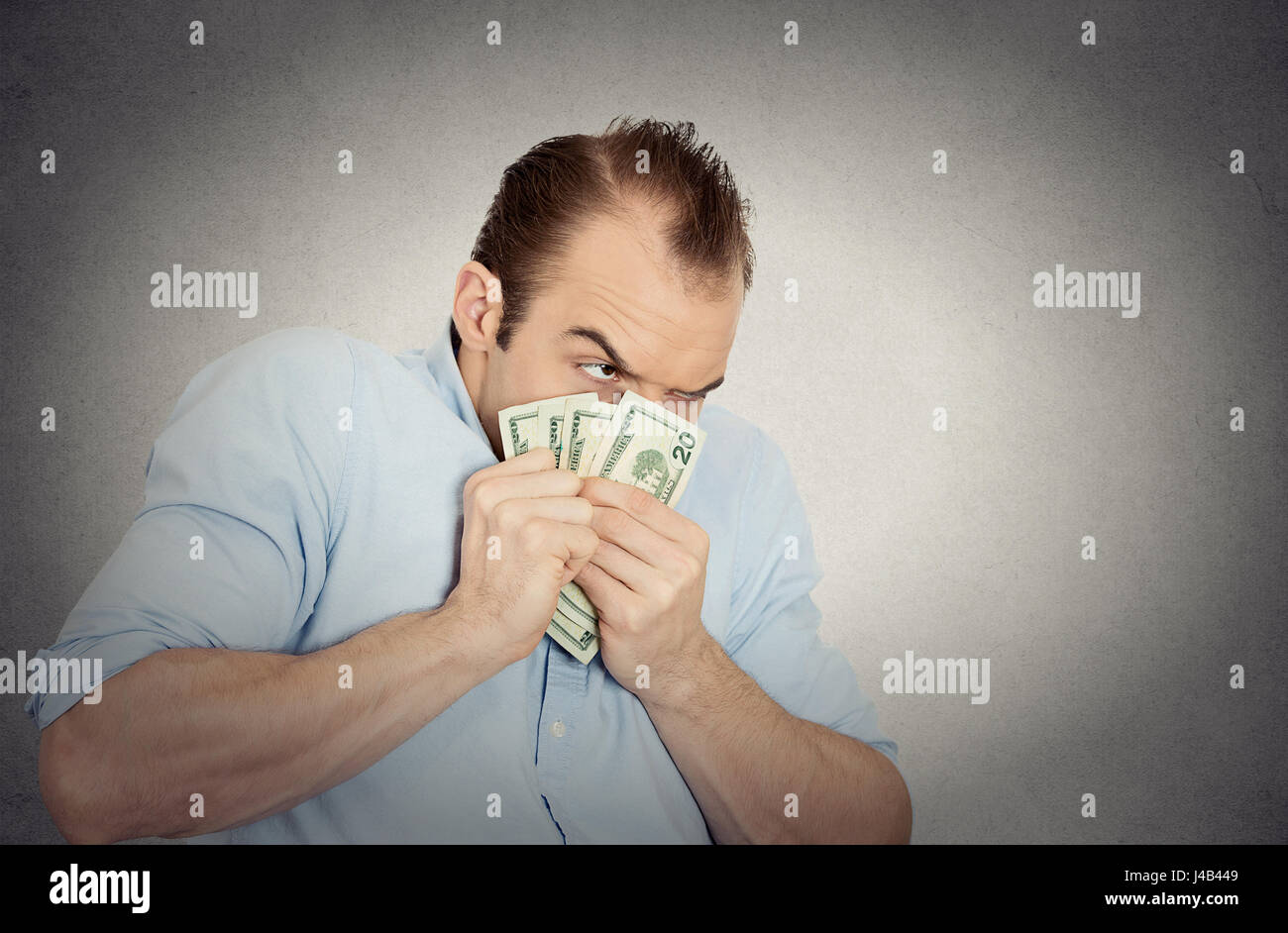 Closeup portrait greedy banker executive CEO boss, corporate employee ...