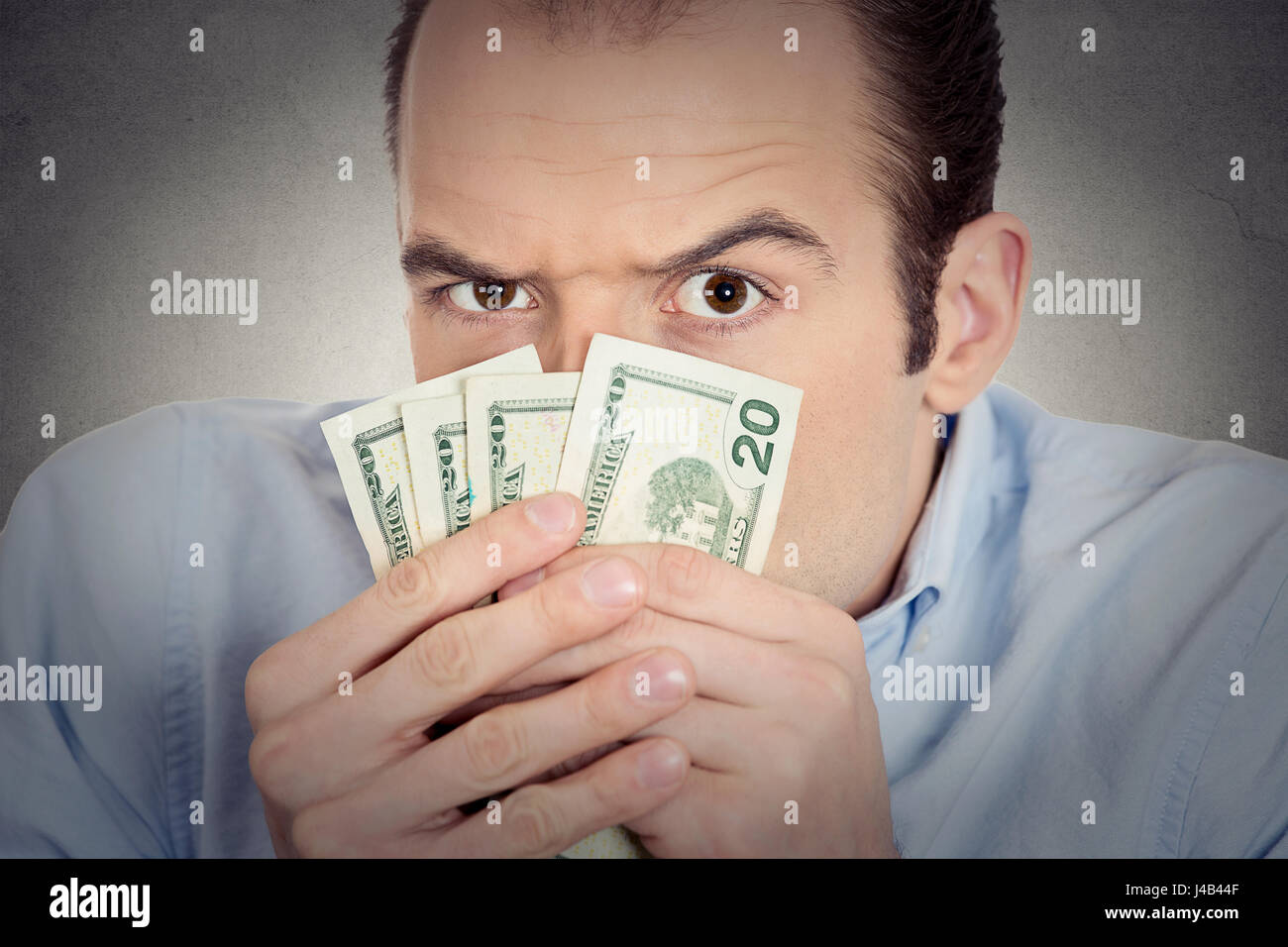 Closeup portrait greedy banker executive CEO boss, corporate employee ...