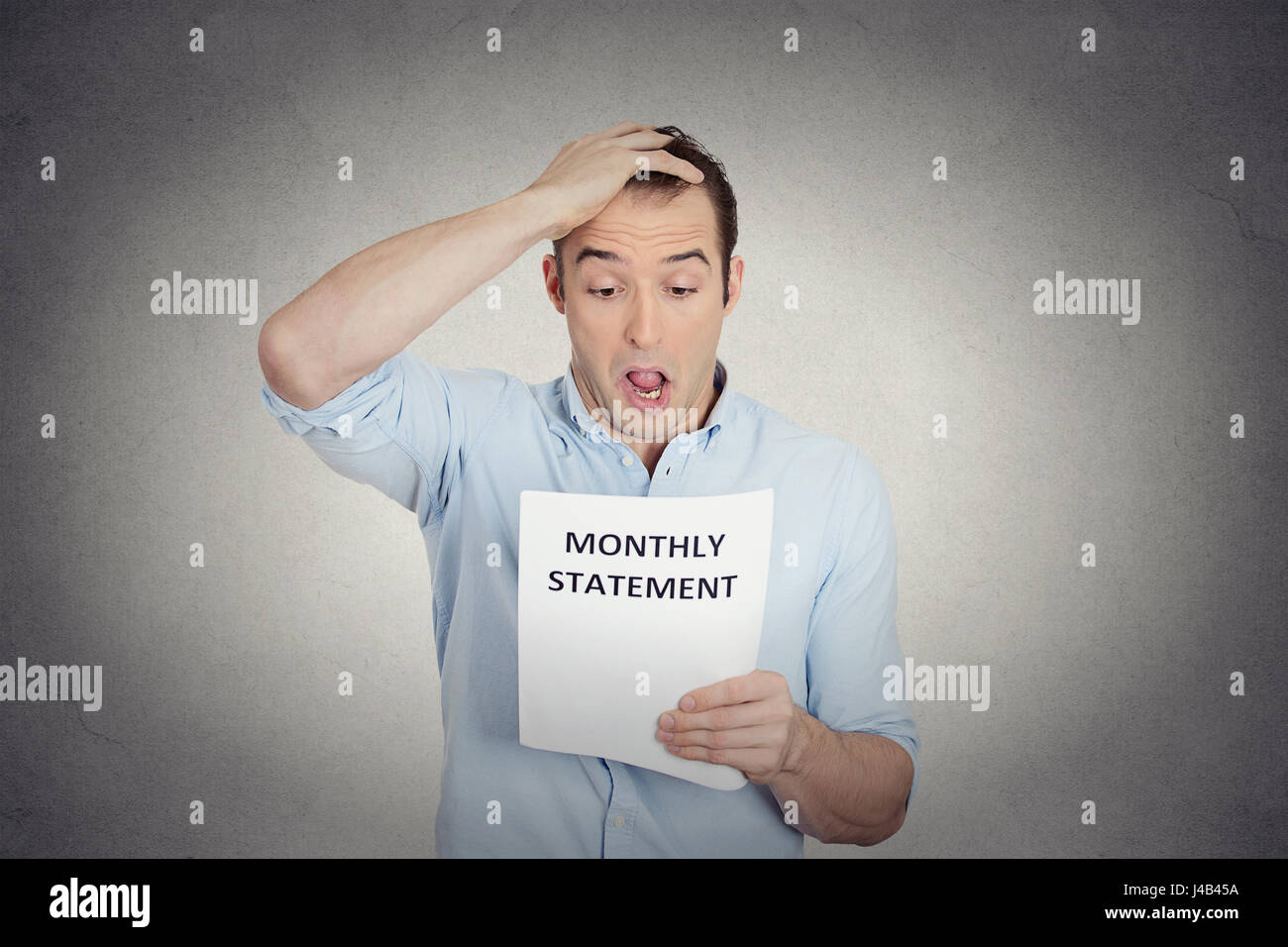 Closeup portrait sad shocked funny looking young man disgusted at his ...