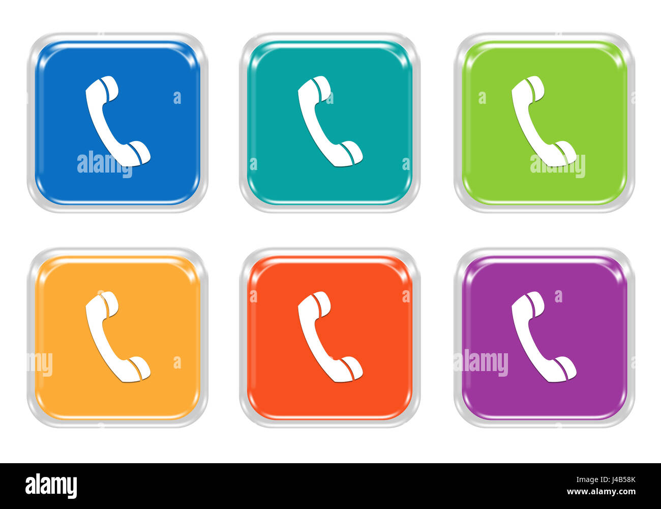 Set of squared colorful buttons with phone symbol in blue, green ...