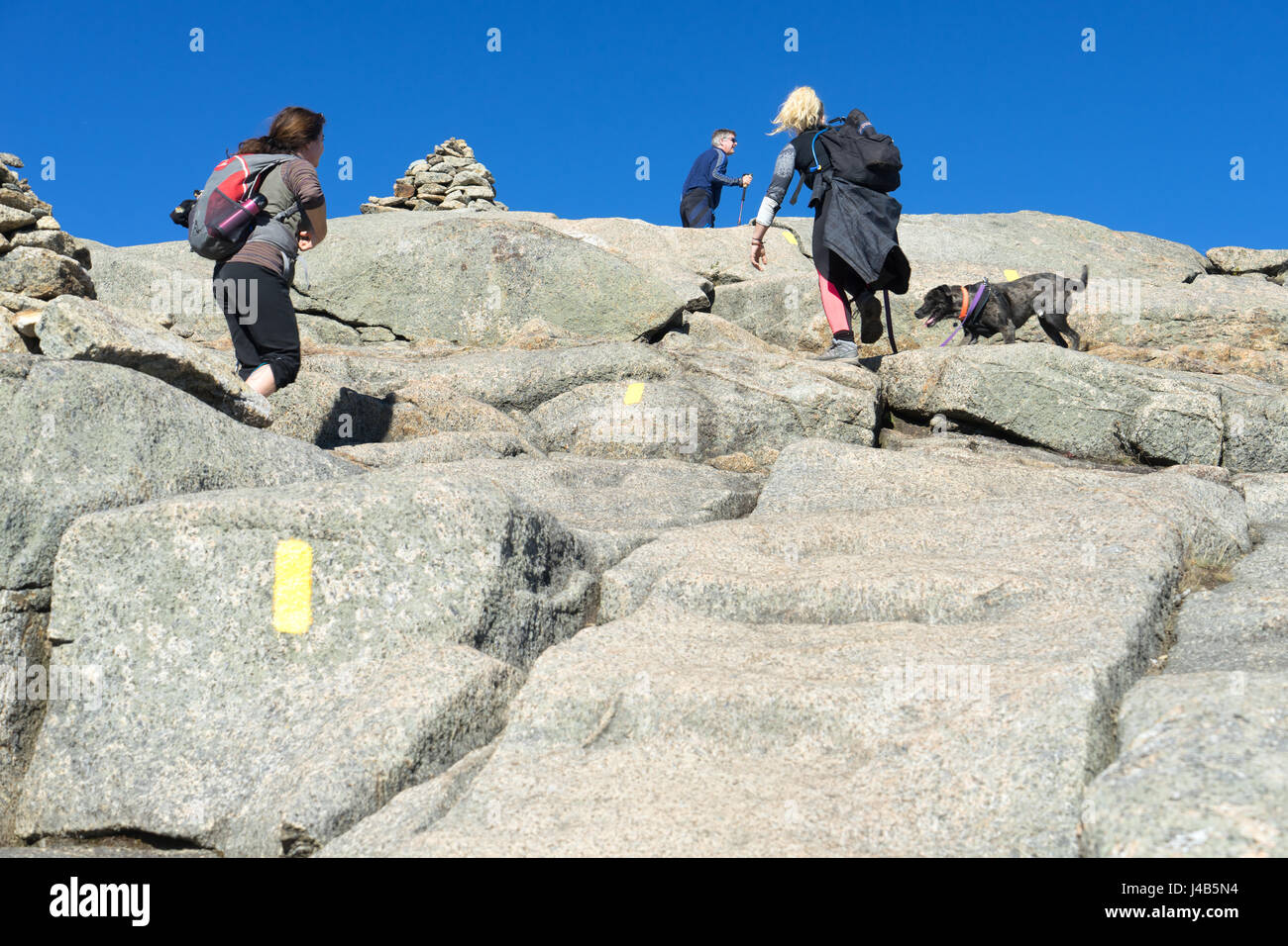 Hikers arriving at the summit of Mt Cascade, Adirondacks, New York ...