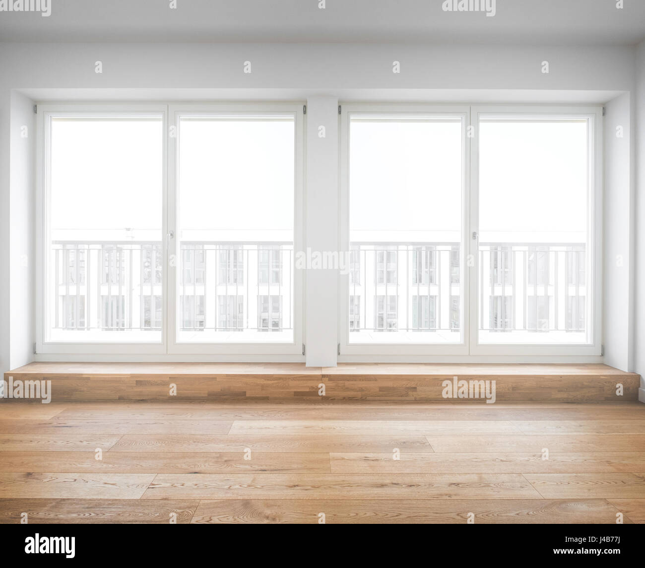 terrace windows in new apartment with wooden floor Stock Photo - Alamy