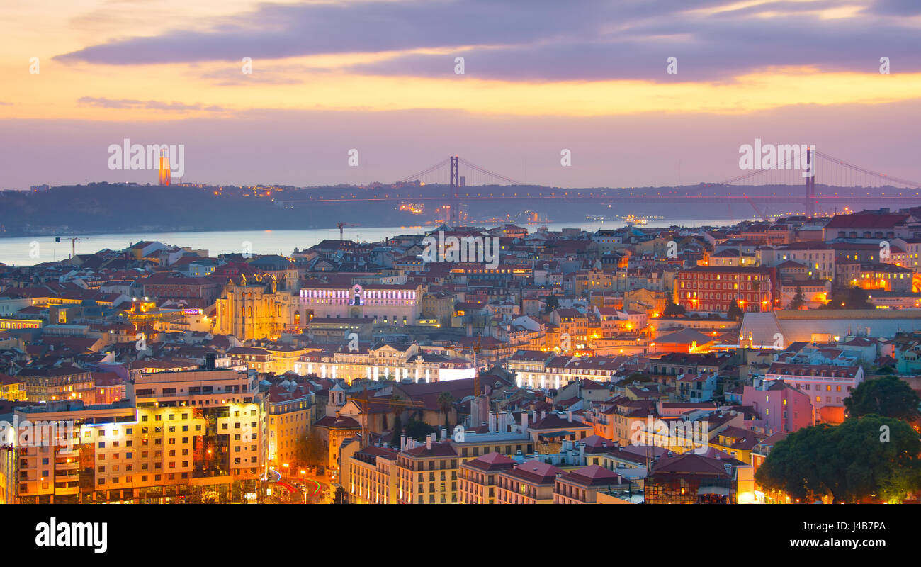 Panoramic view of beautiful Lisbon at twilight. Portugal Stock Photo ...