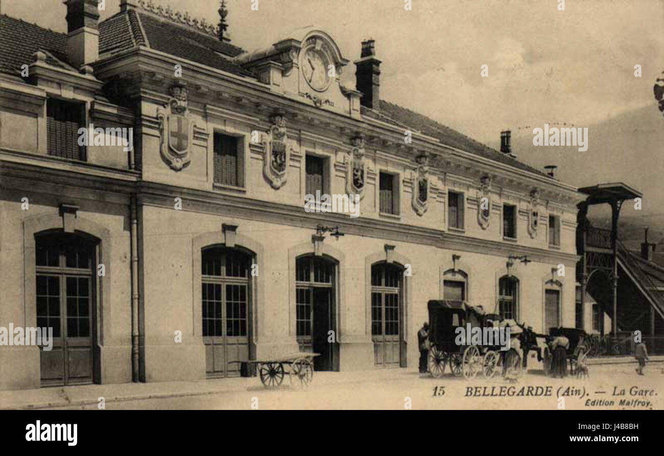 A postcard featuring the Bellegarde railway station, likely showcasing ...