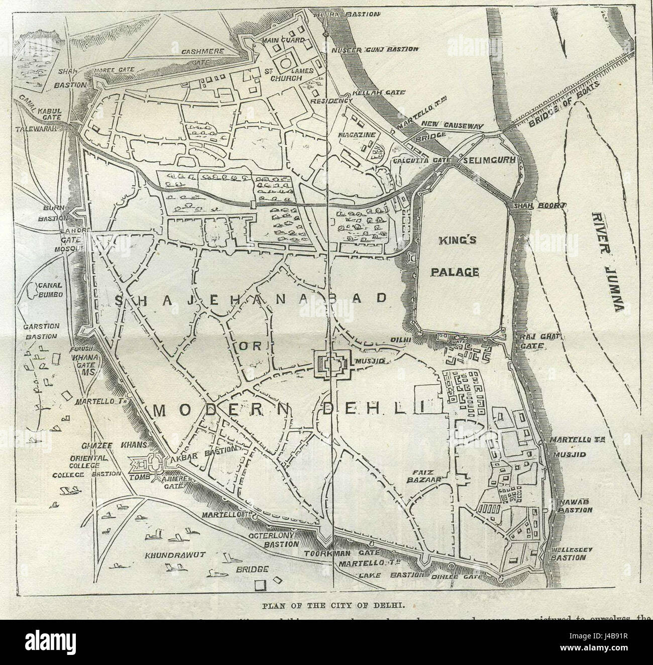 This plan depicts the city of Delhi in 1857, as illustrated in the ...