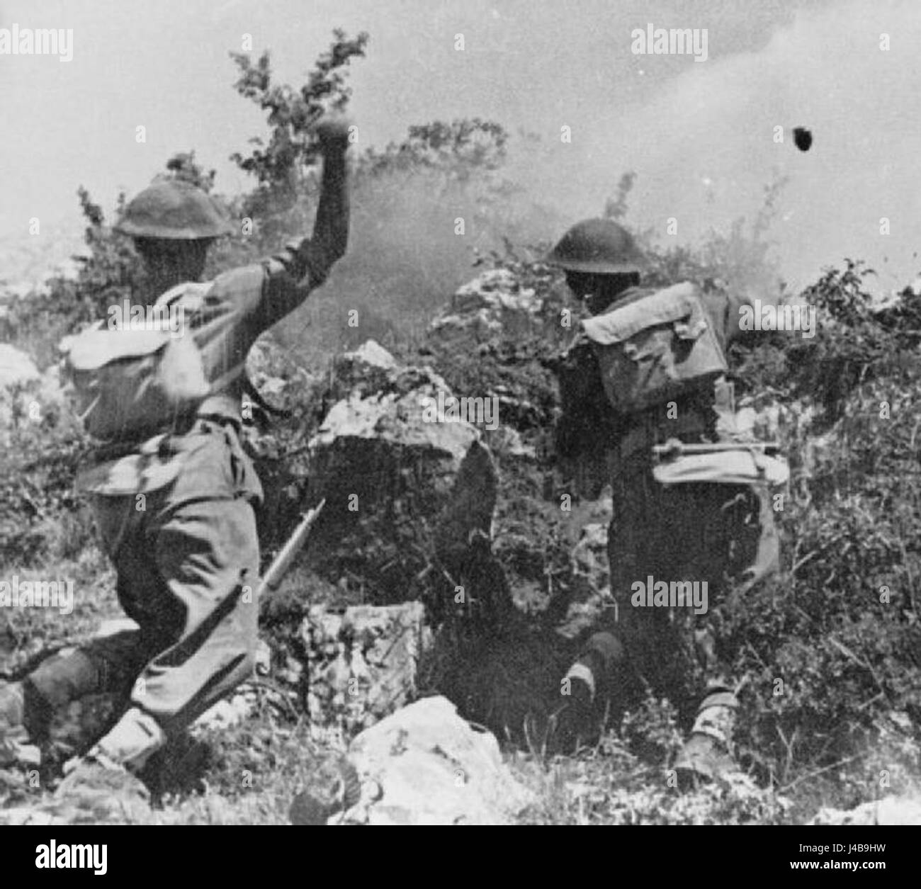 Polish troops 2nd Polish Corps throwing grenades at the enemy during ...
