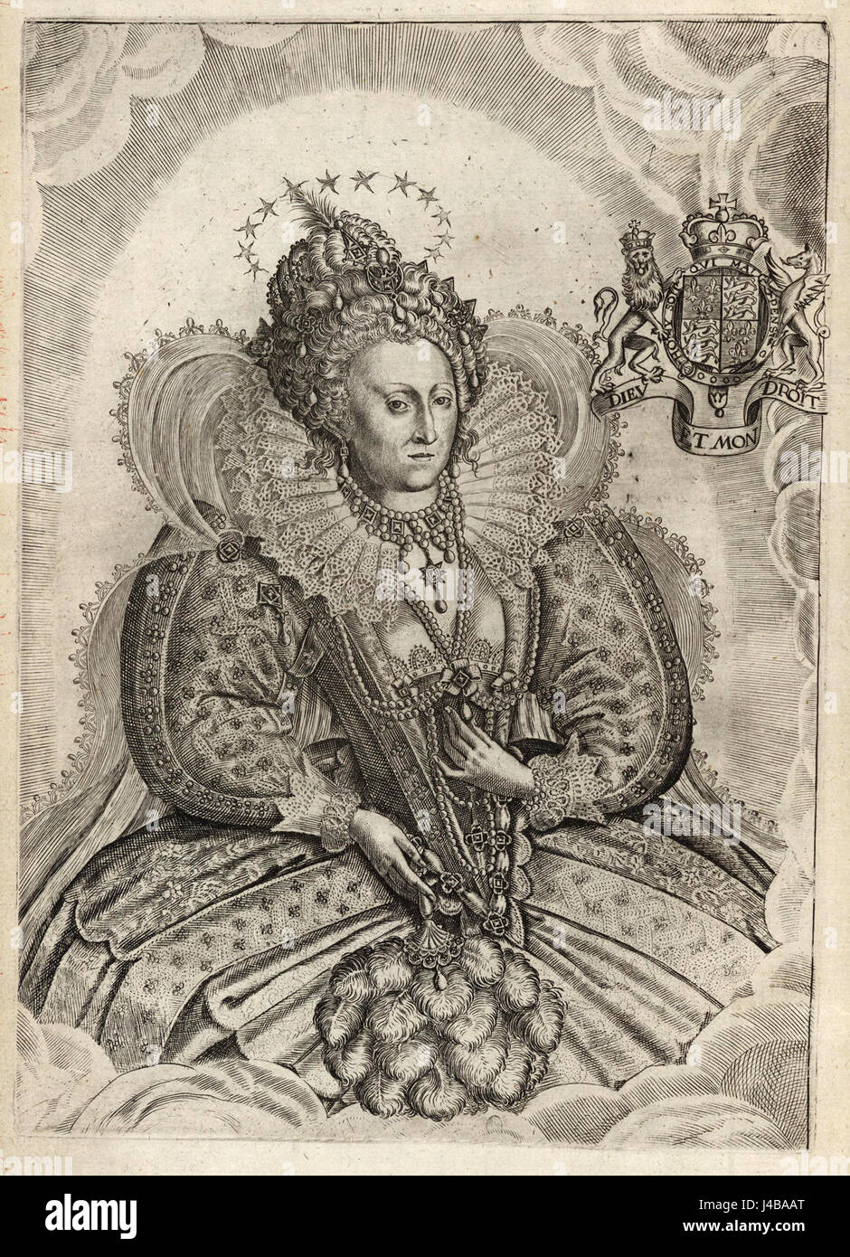 The full portrait of Queen Elizabeth, engraved by Delaram, is a ...