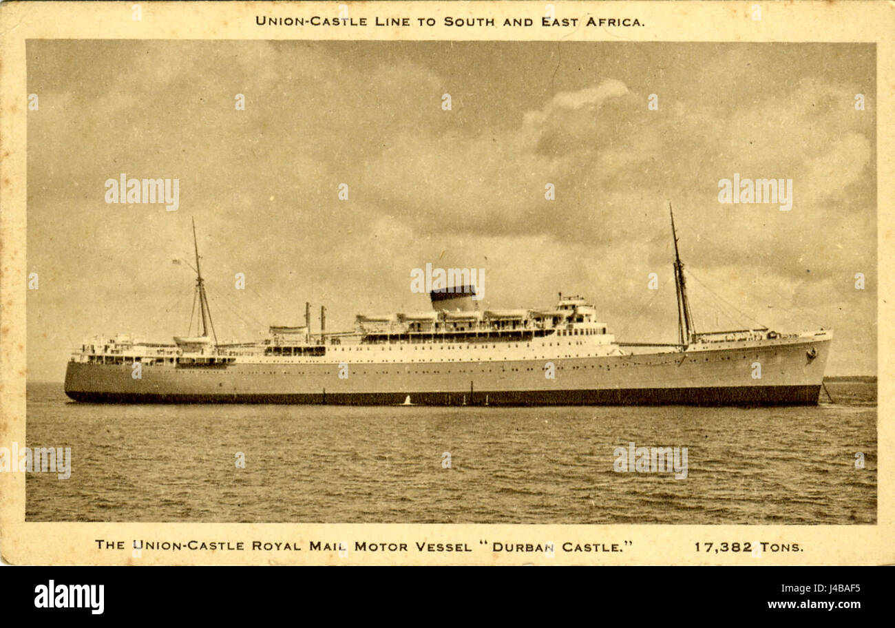 A vintage postcard featuring the RMMV Durban Castle, a notable ship ...