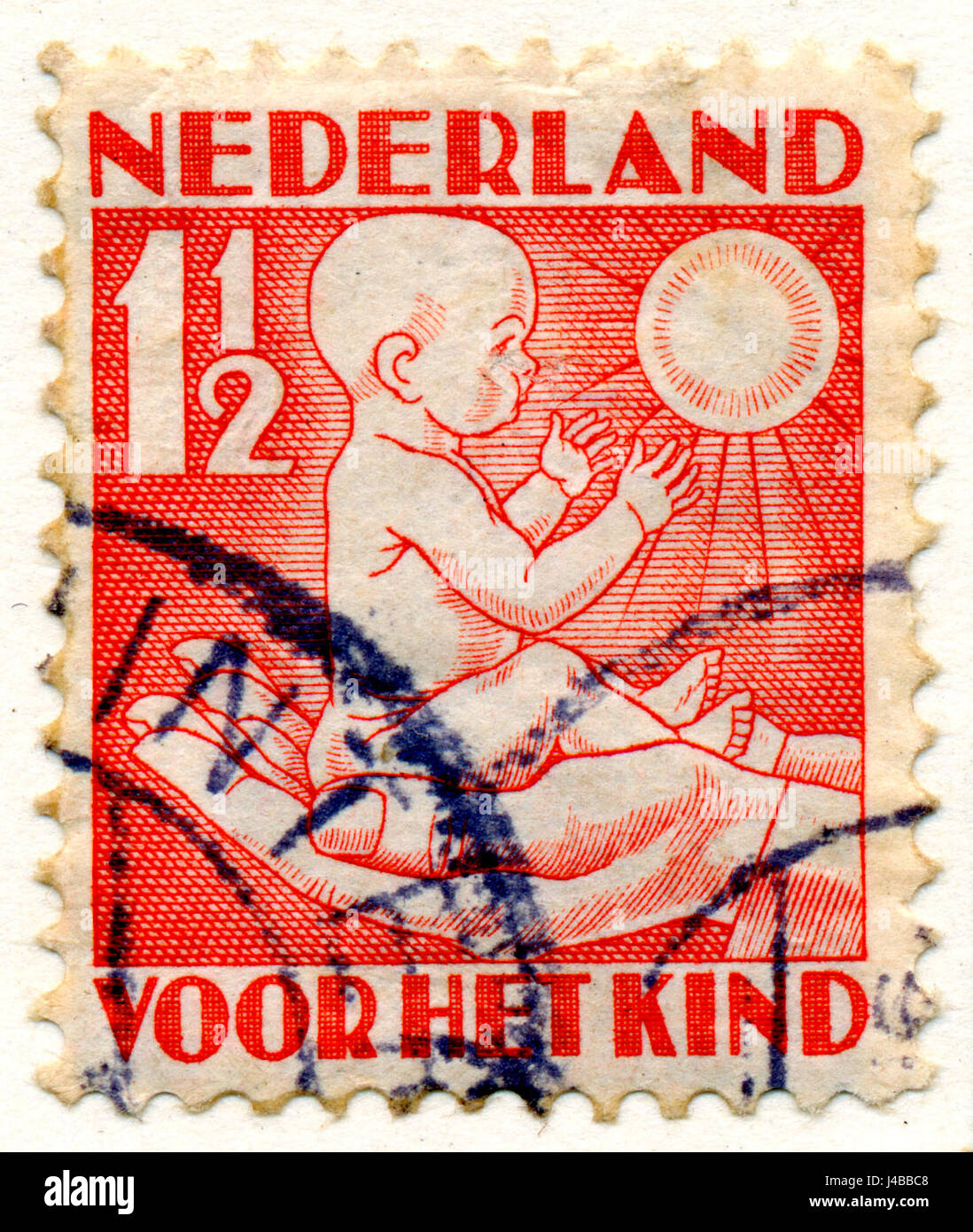 This 1930 Dutch stamp, 'Postzegel voor het kind,' features a design ...
