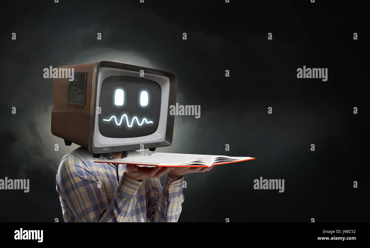Problem of television addiction . Mixed media Stock Photo - Alamy
