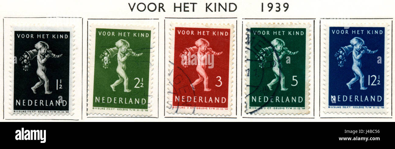 This is a 1939 Dutch postage stamp (numbers 327 and 331), featuring the ...