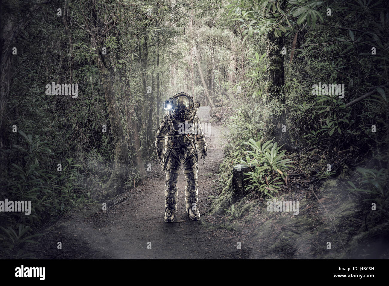 Astronaut in forest Stock Photo - Alamy