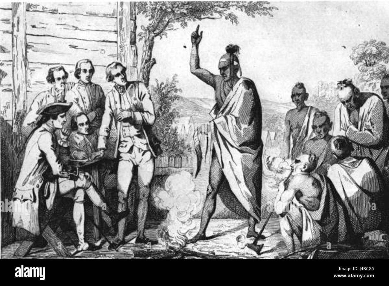 This historical image depicts Timucua Native American men meeting ...