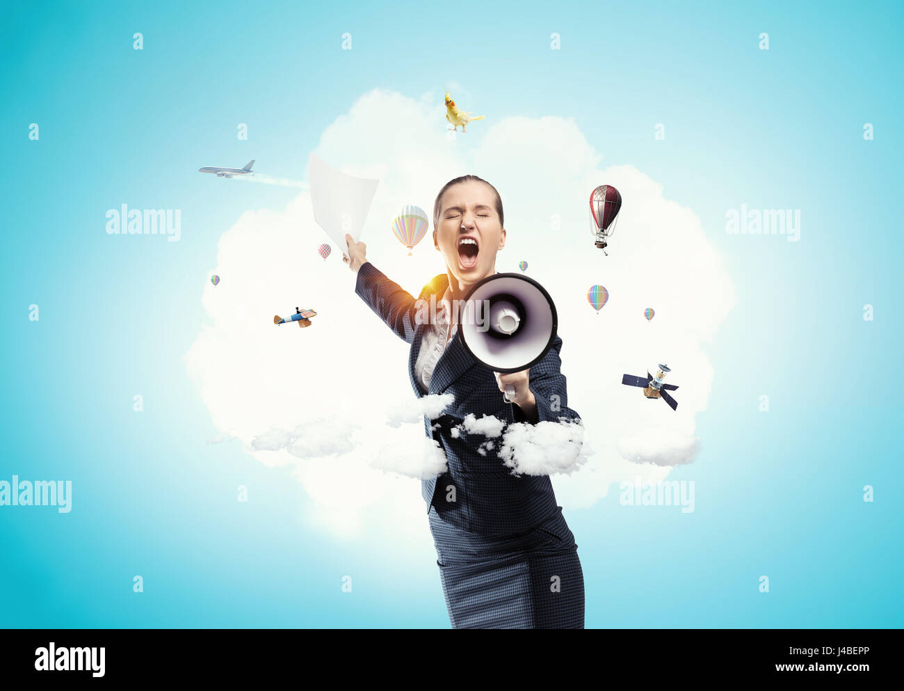 Making loud announcement. Mixed media Stock Photo - Alamy