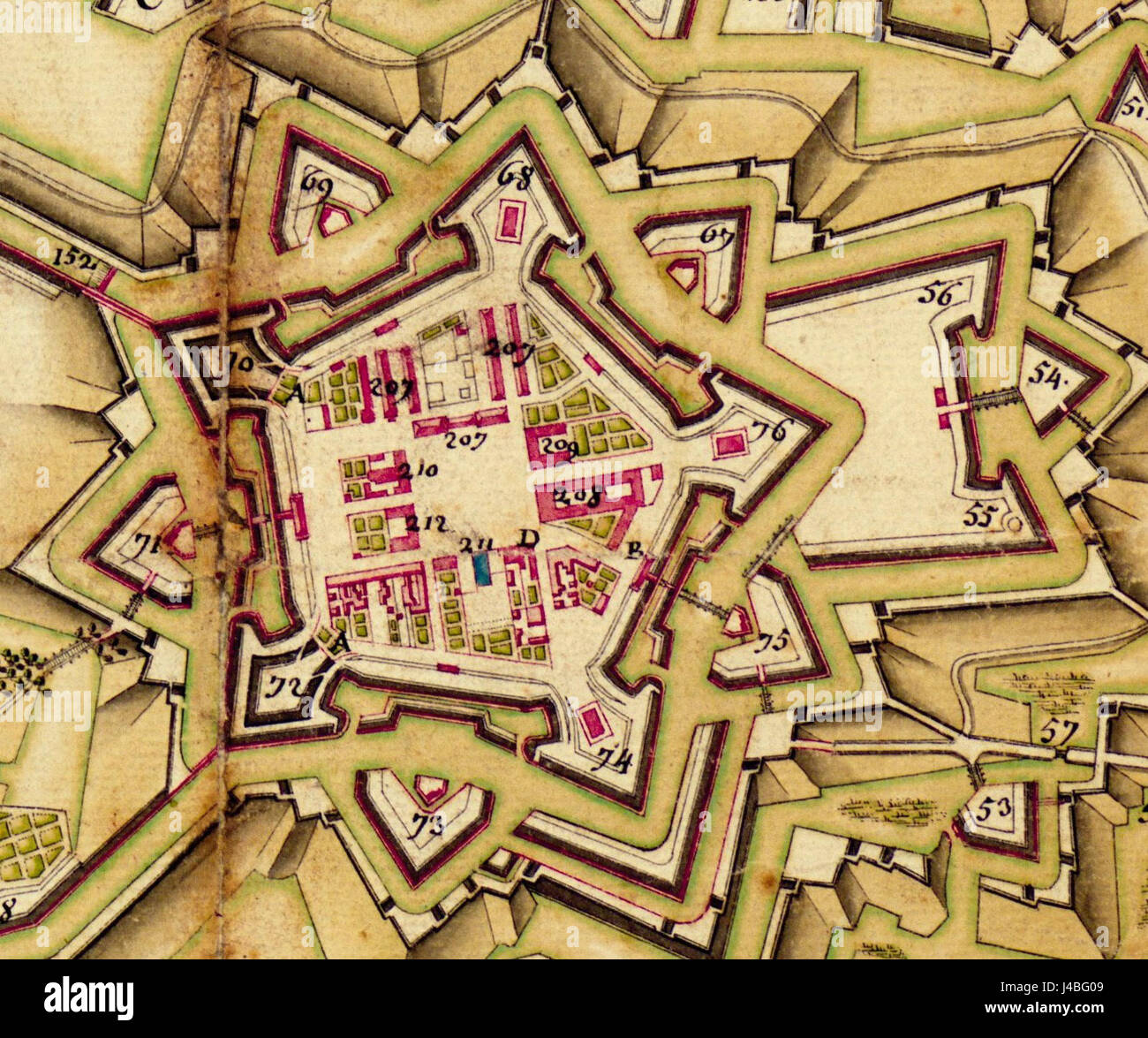 This historic map, drawn before 1800, shows the layout of the Citadel ...