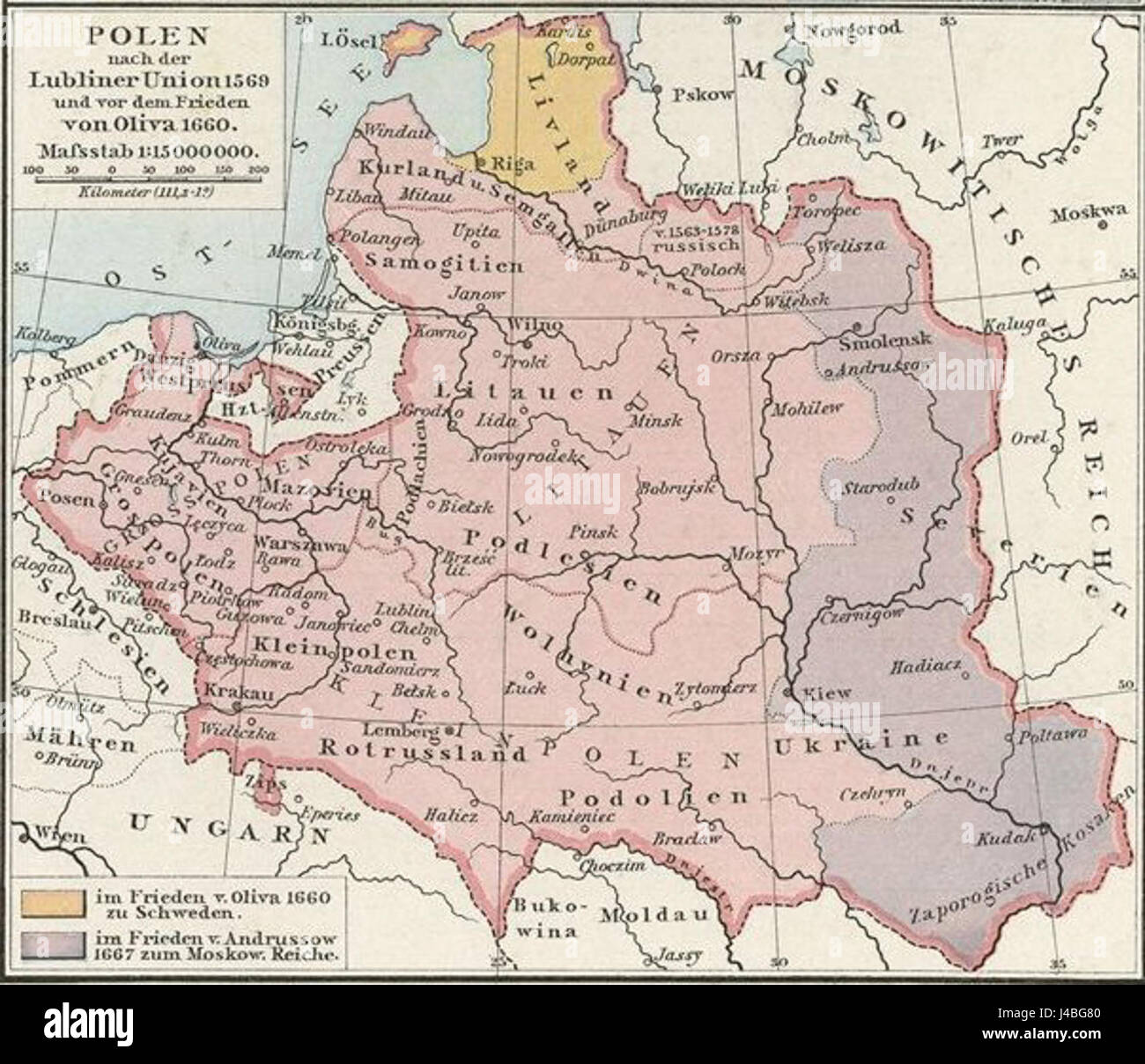 This map from the 17th century illustrates Poland following the Lublin ...