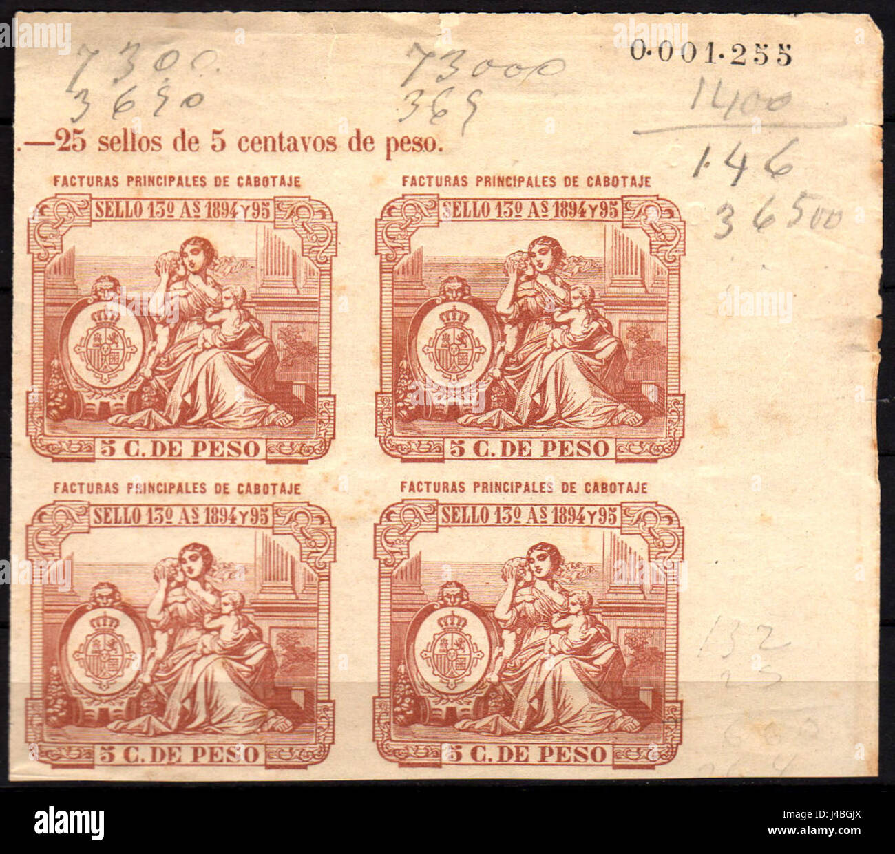 Puerto Rico 1894 95 revenue stamps Stock Photo - Alamy