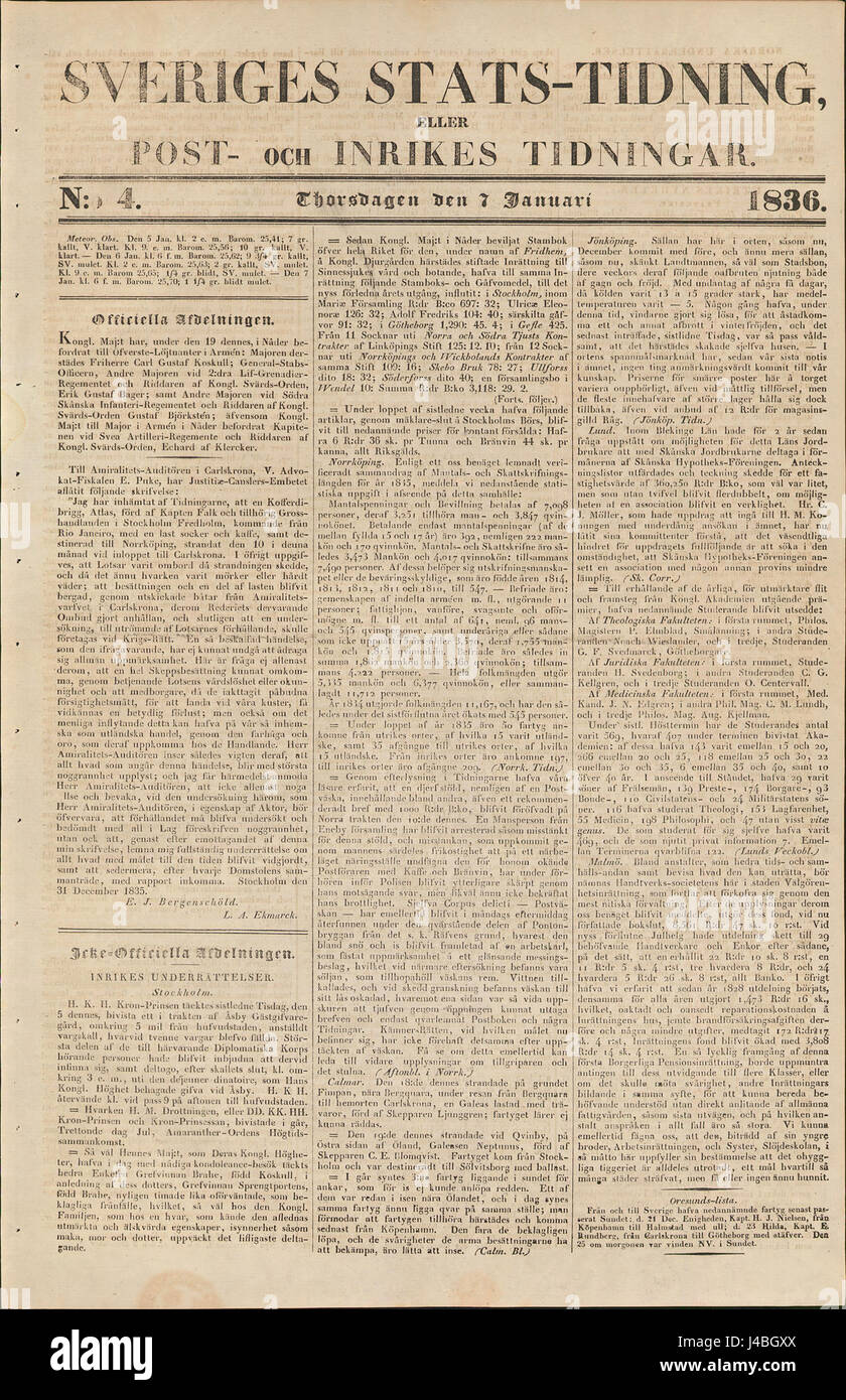 'Post och Inrikes Tidningar' is a Swedish newspaper, and this issue ...